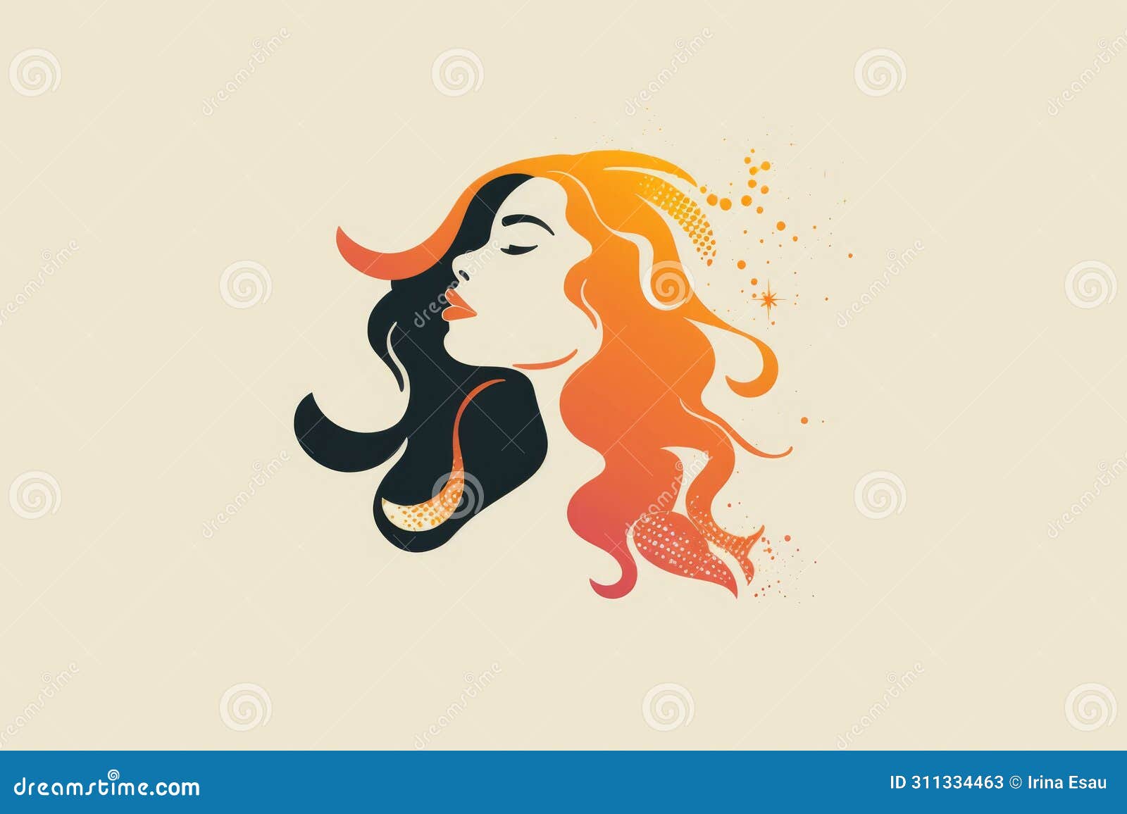 Profile of a Female Face with Abstract Design and Warm Color Palette ...
