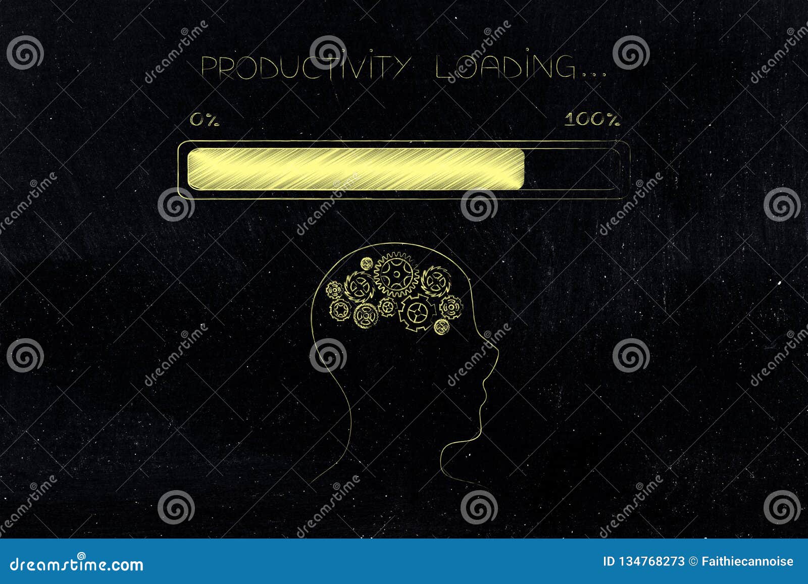 Profile with Gearwheel Brain with Progress Bar and Productivity Loading ...