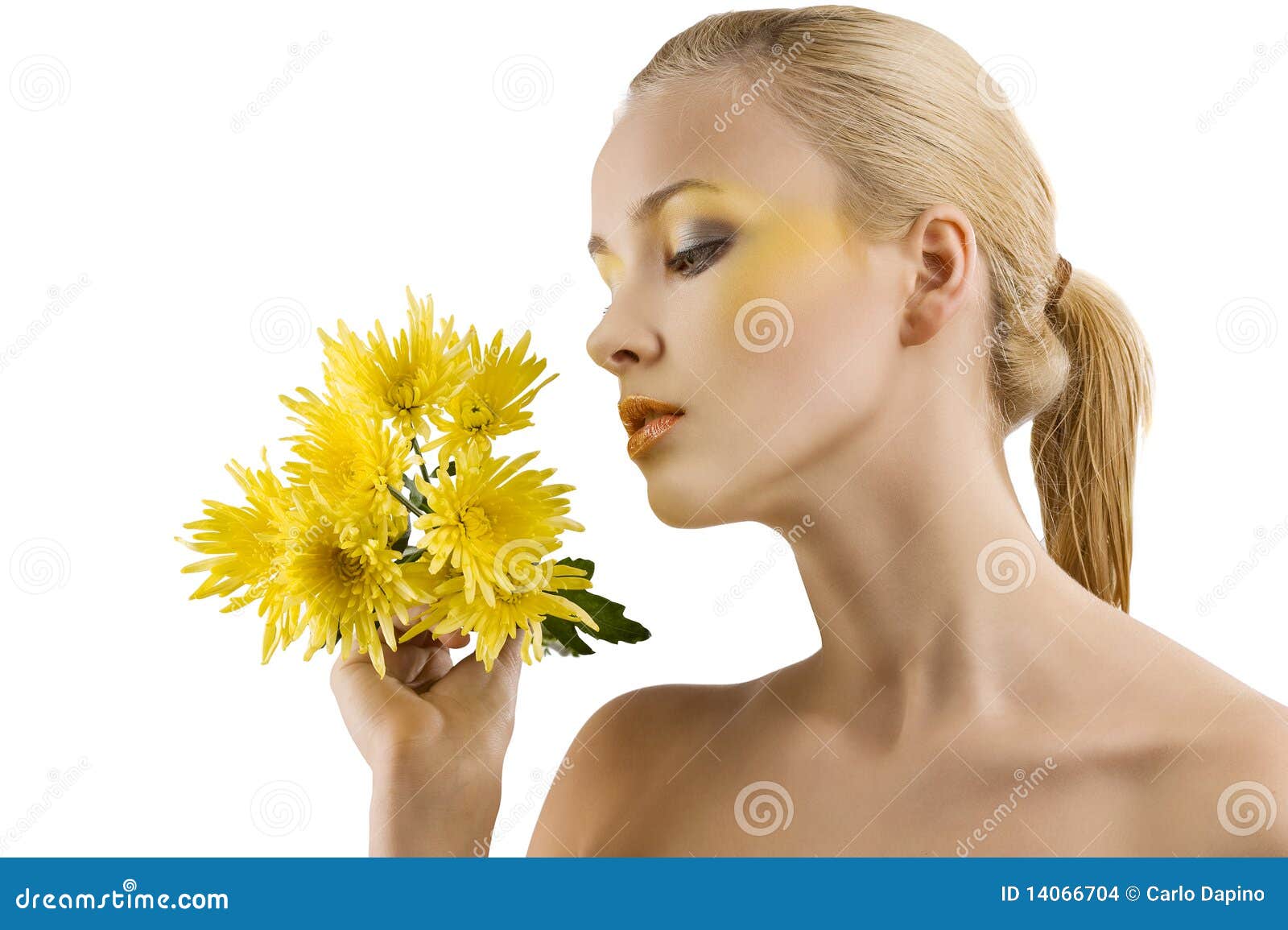Profile Girl with Yellow Flower Stock Photo - Image of aromatherapy ...