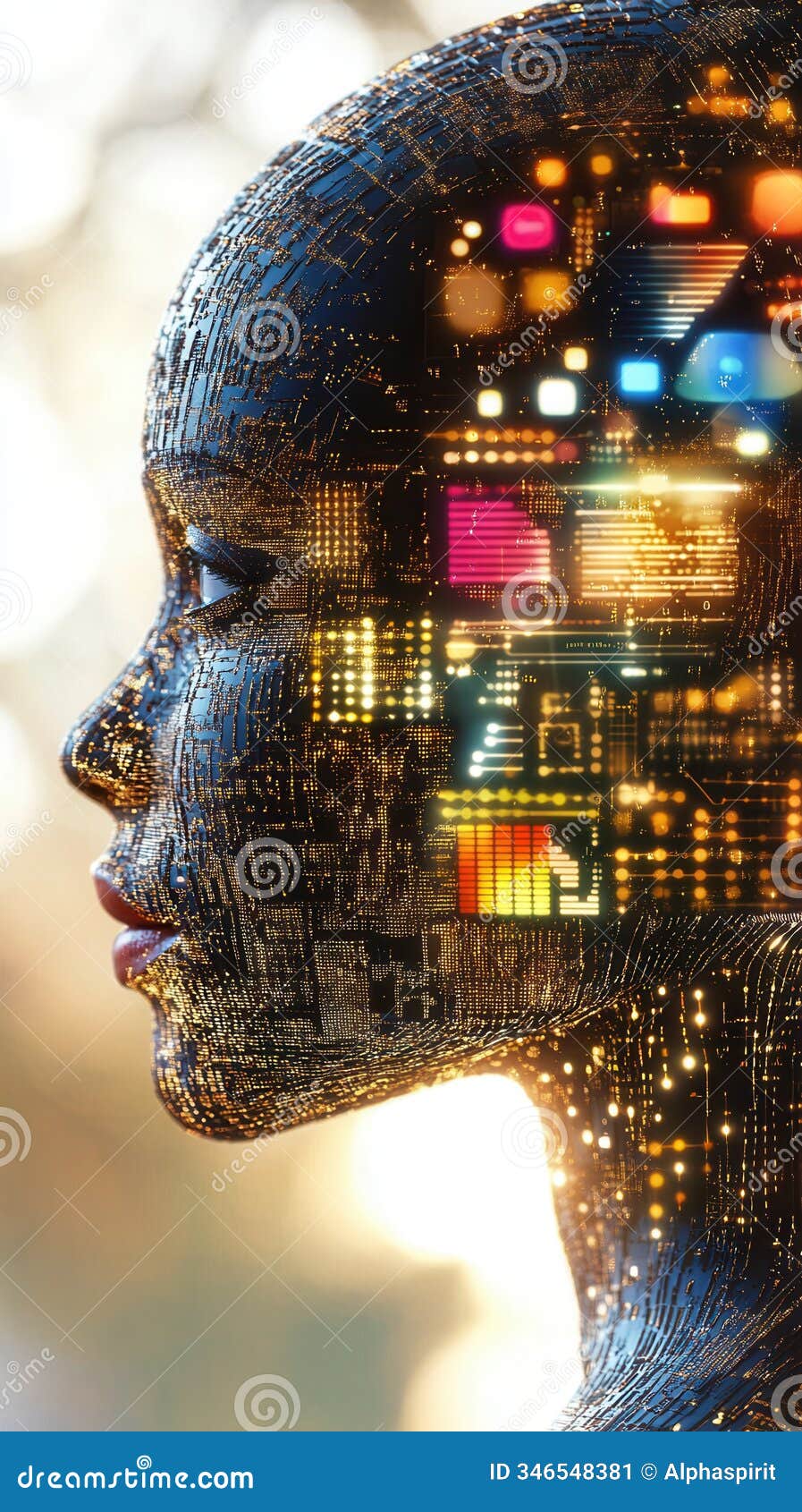 Profile of Half Human Half Cyborg Showing Artificial Intelligence and ...