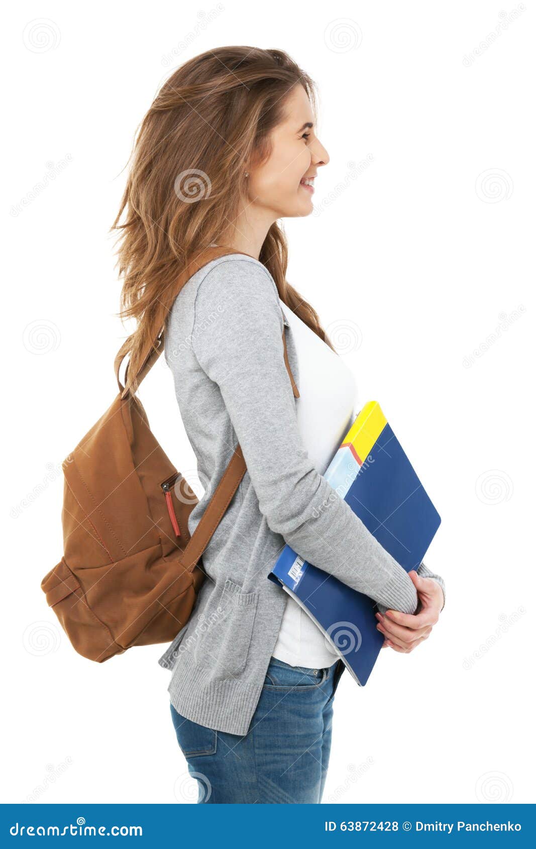Profile of Happy Female Student Isolated on White. Stock Photo - Image ...