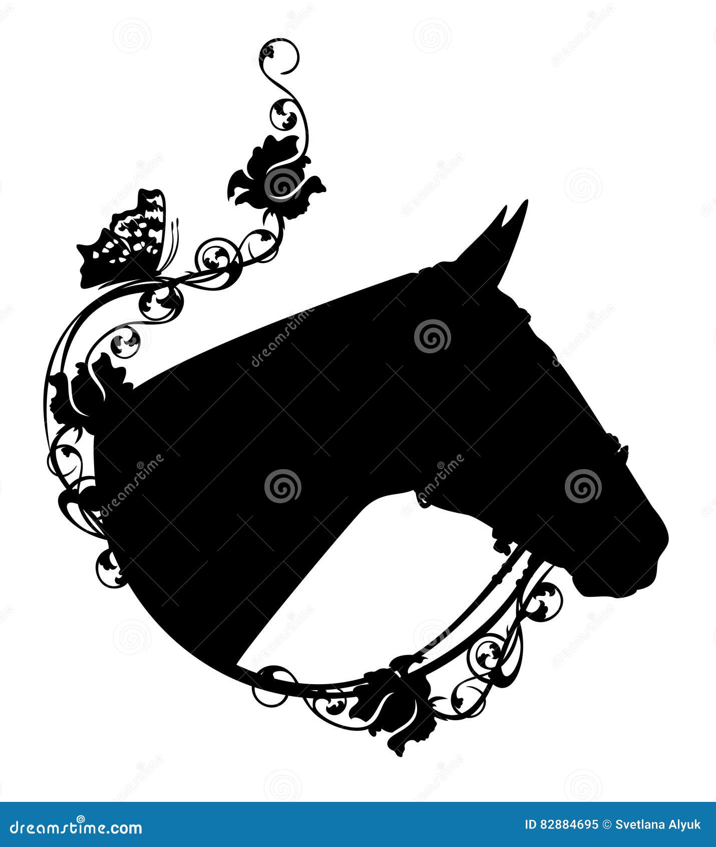 Profile Horse Head Among Rose Flowers Vector Silhouette | CartoonDealer ...
