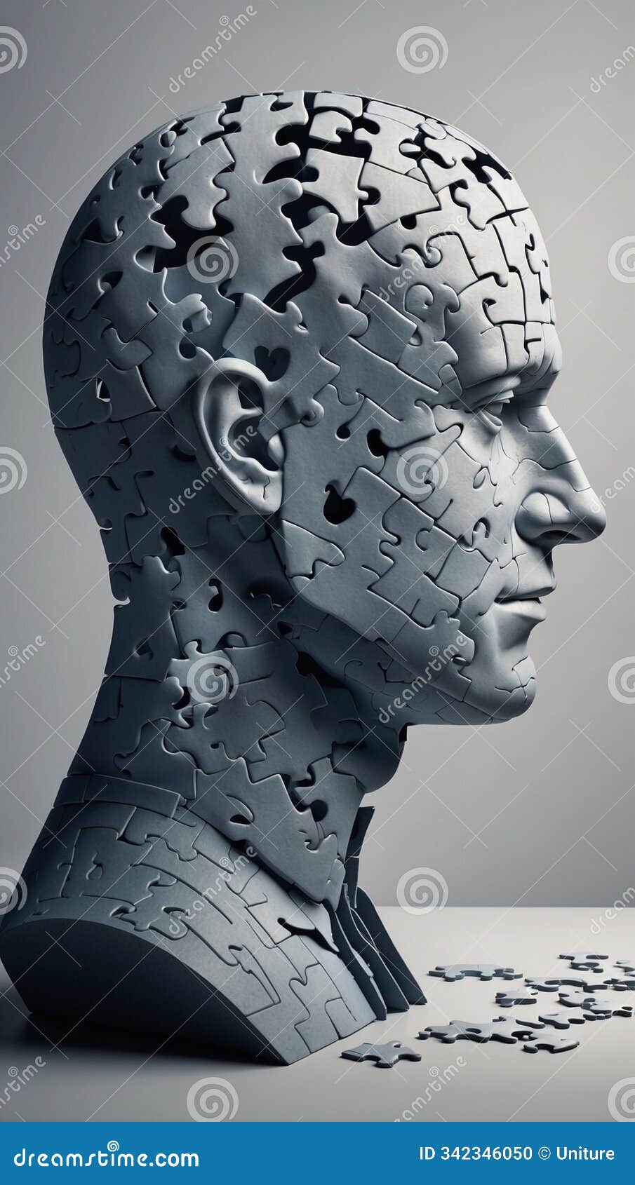 Profile of a Human Head Formed from Jigsaw Puzzle Pieces Symbolizing ...