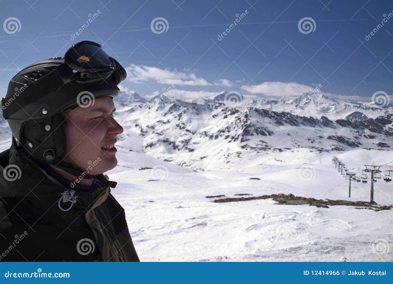 Profile of Male Skier with the Mountains Stock Photo - Image of ...