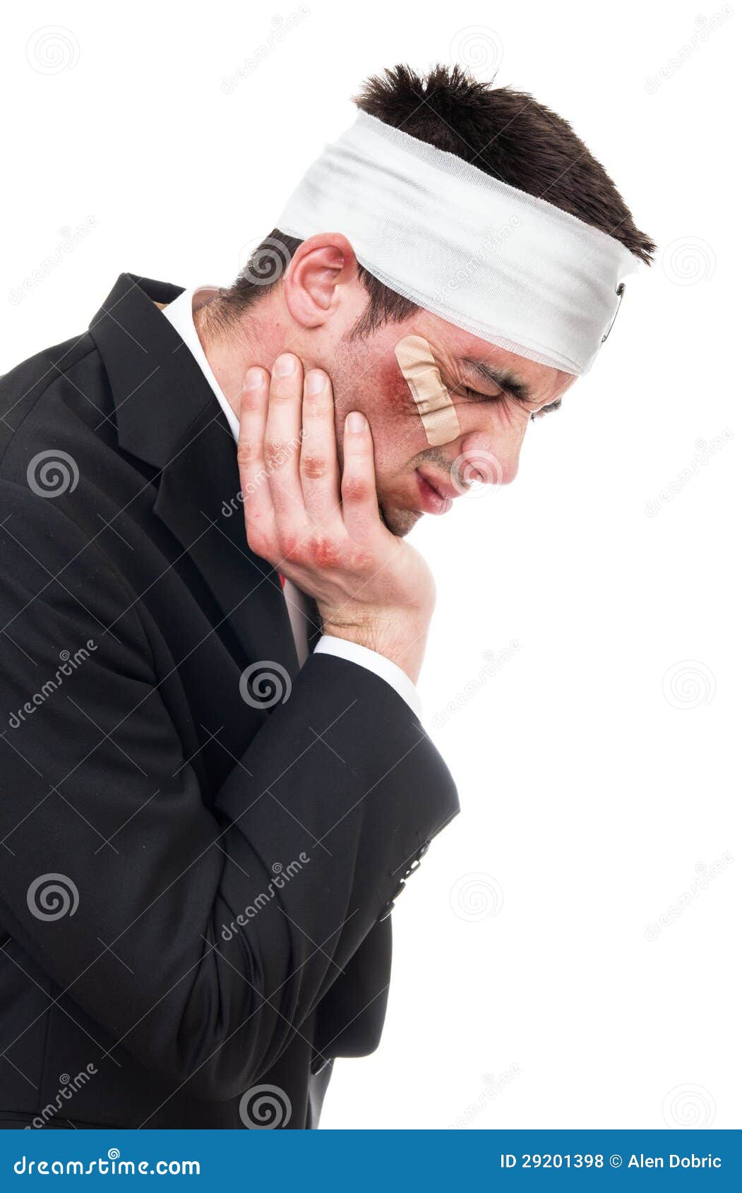 Profile of Man with Bandage Over Head Stock Photo - Image of pain ...
