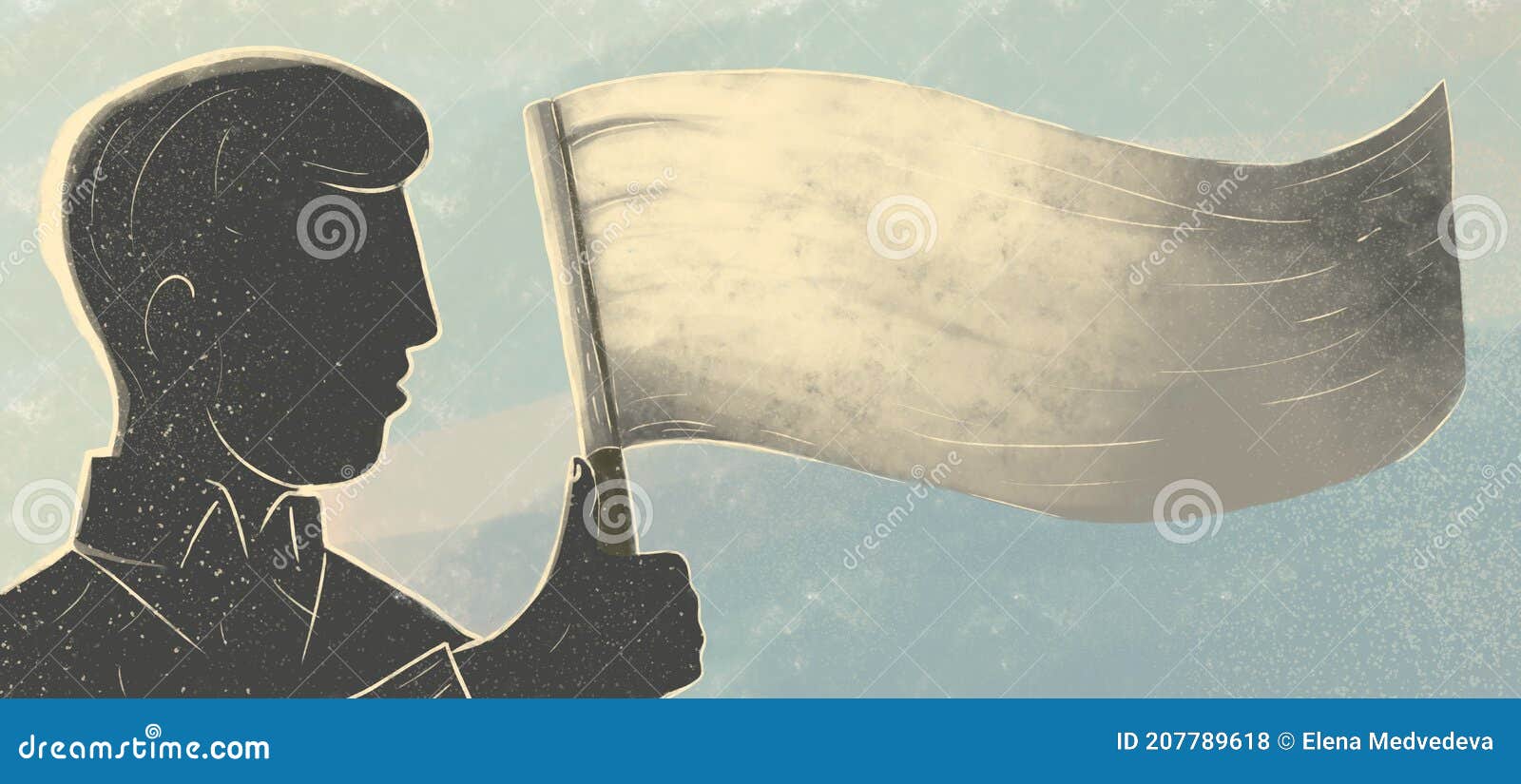 Profile of a Man with a Flag, a Poster in His Hands. Light Flag with ...