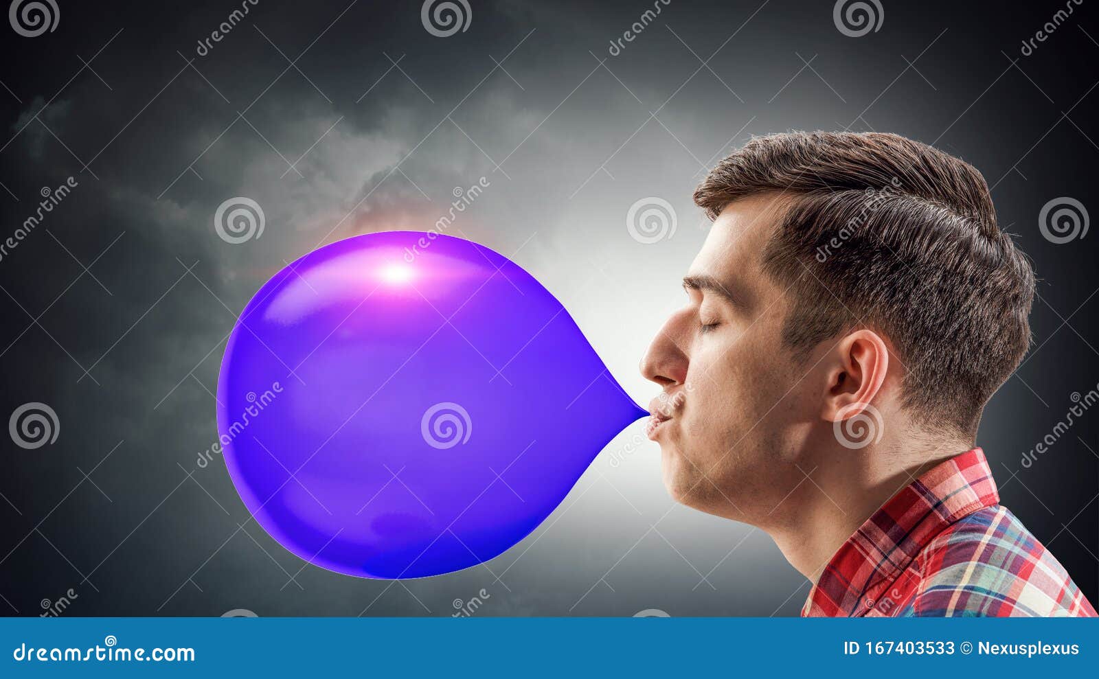 Guy Blowing Bubble . Mixed Media Stock Image - Image of people, chewing ...