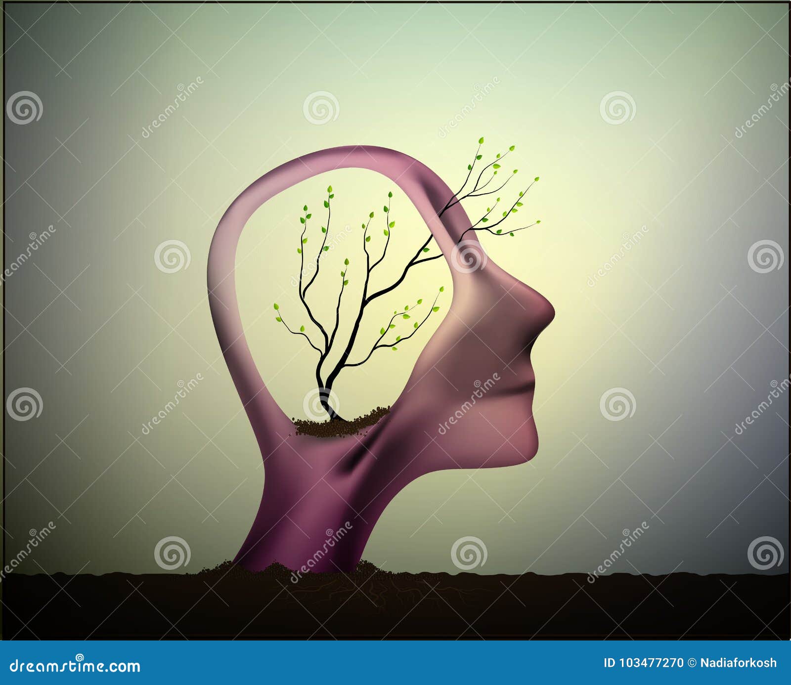 Profile of the Man with Tree Growing Inside His Head, Think Positive ...