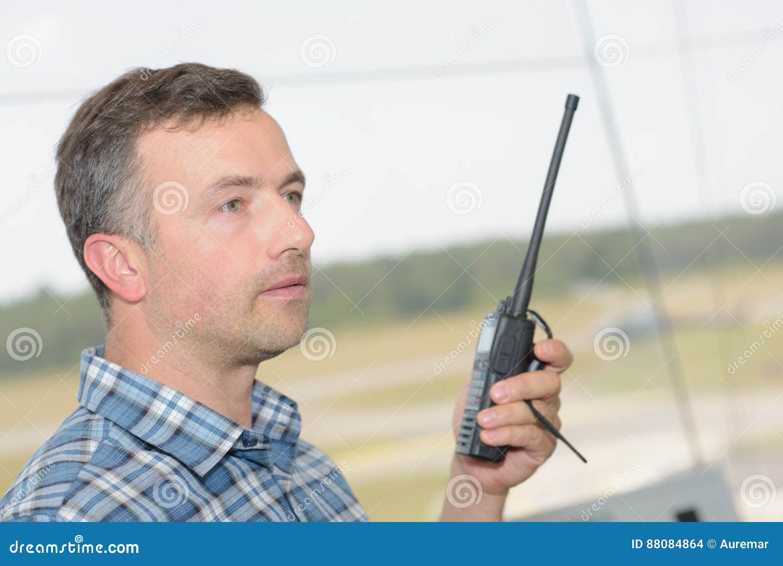 Profile Man Using Walkie Talkie Stock Photo - Image of talkie, wireless ...
