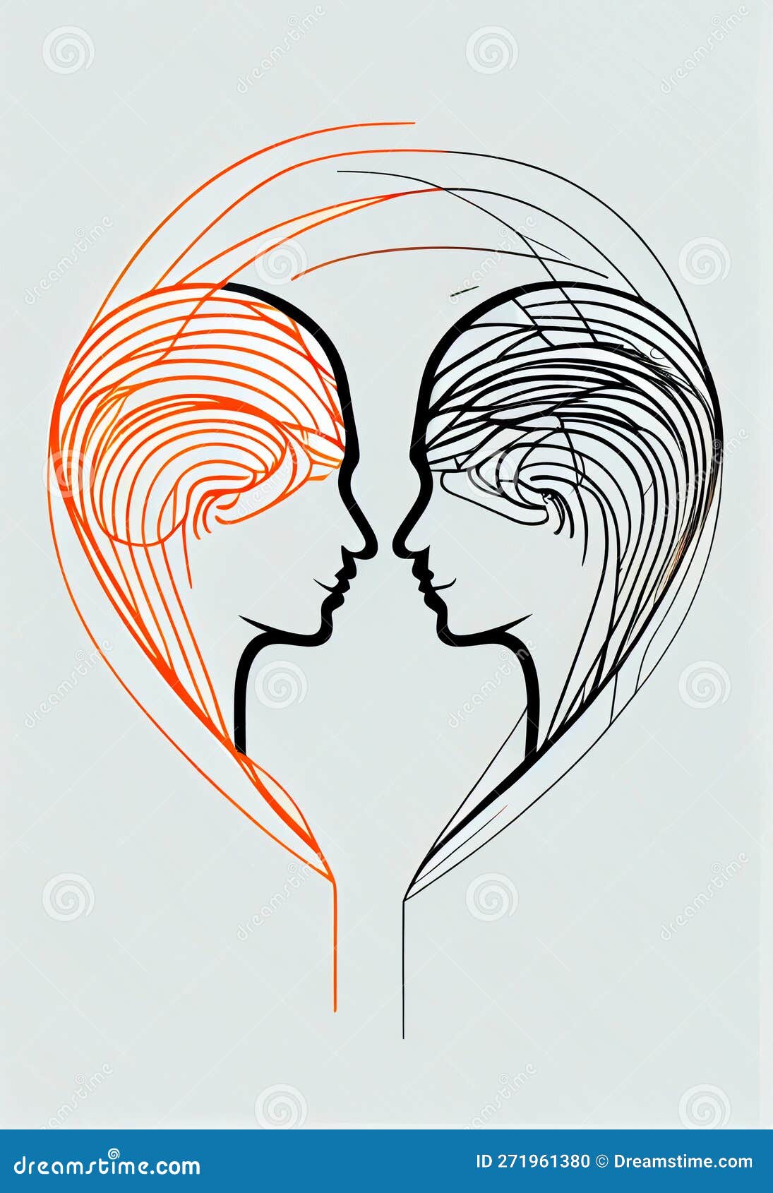 Profile of a Man and a Woman in Graphic Lines. AI Generated Stock ...