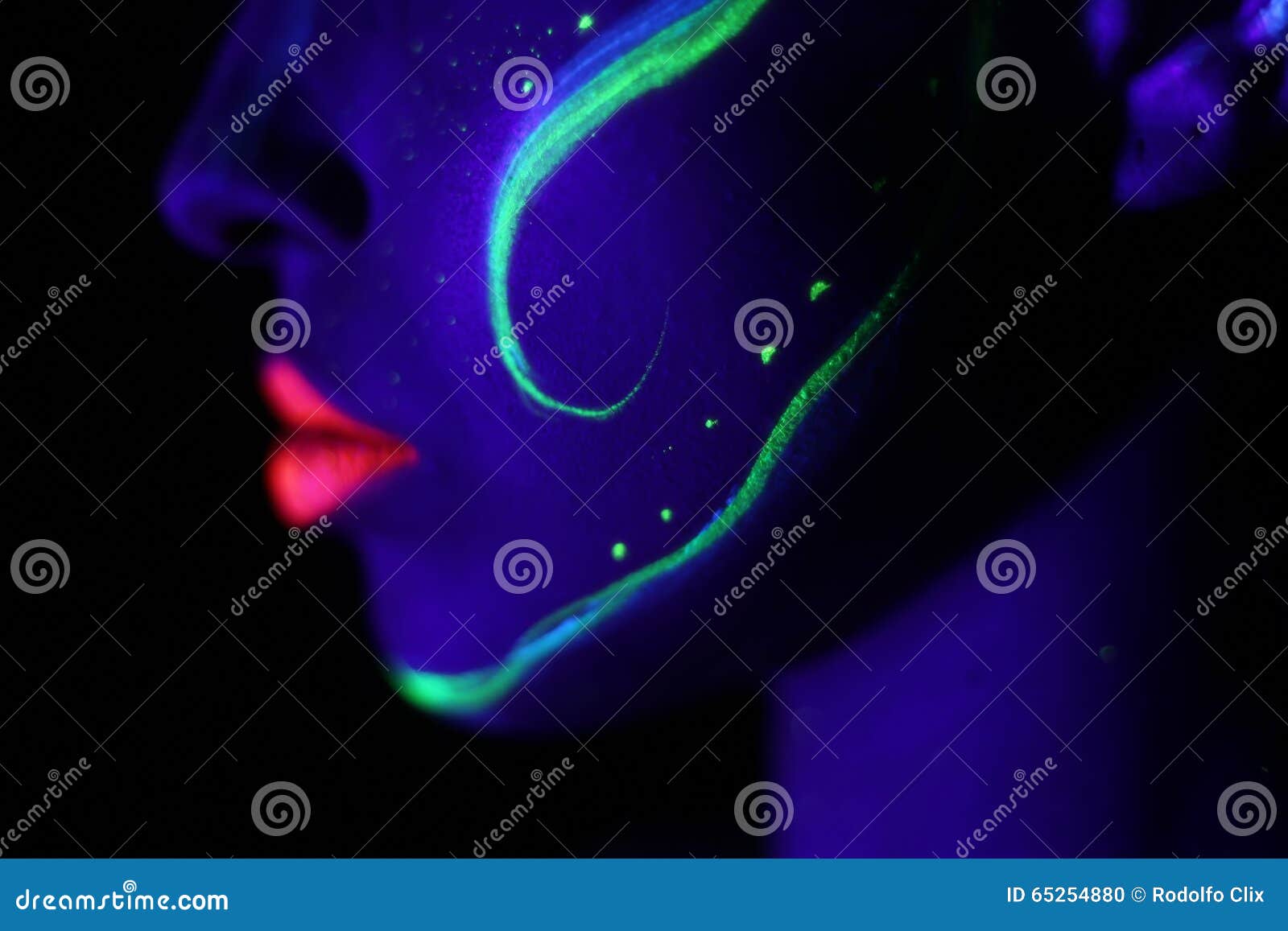 Profile Neon Makeup with Black Light Stock Photo - Image of luminous ...
