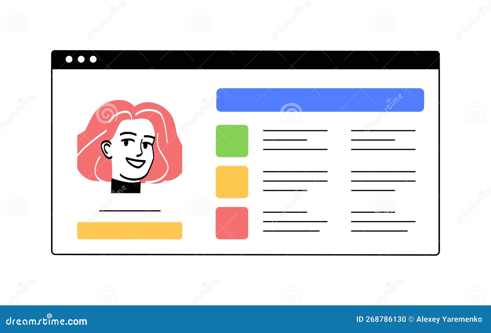 Profile page design for pc stock vector. Illustration of avatar - 268786130