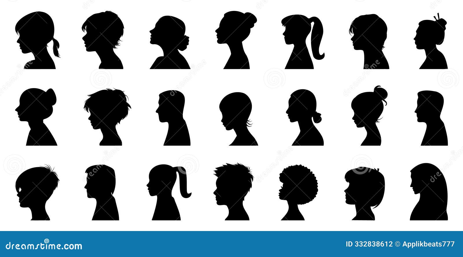 Profile People Head Silhouette Collection. Group Young People Stock ...