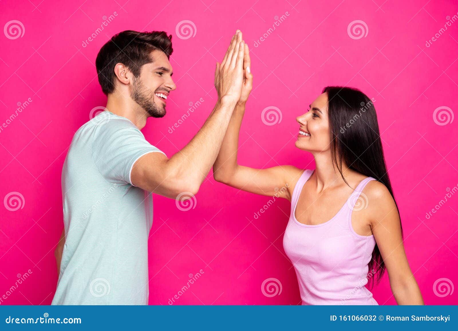 Profile Photo Of Funny Guy And Lady Couple Did Good Job Clapping Hands