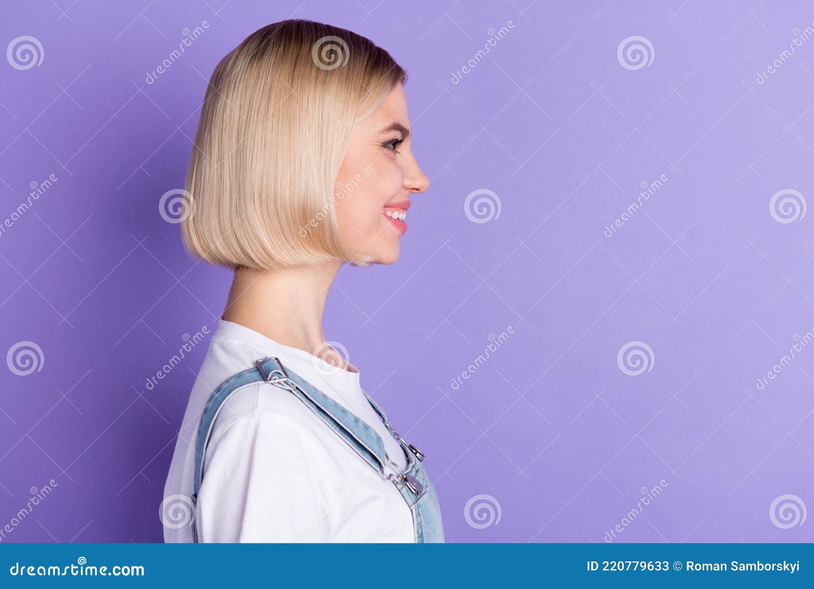 Profile Photo Of Nice Optimistic Short Hairdo Blond Lady Wear White T