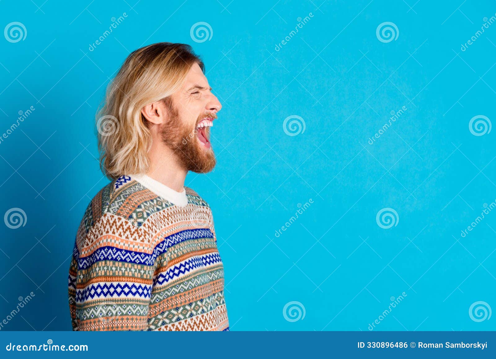 Profile Photo of Nice Young Man Scream Empty Space Wear Pullover ...