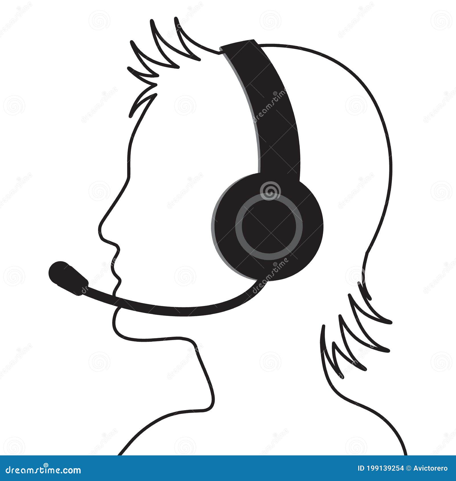 Profile Portrait of Call Center Operator with Headset Stock Vector ...