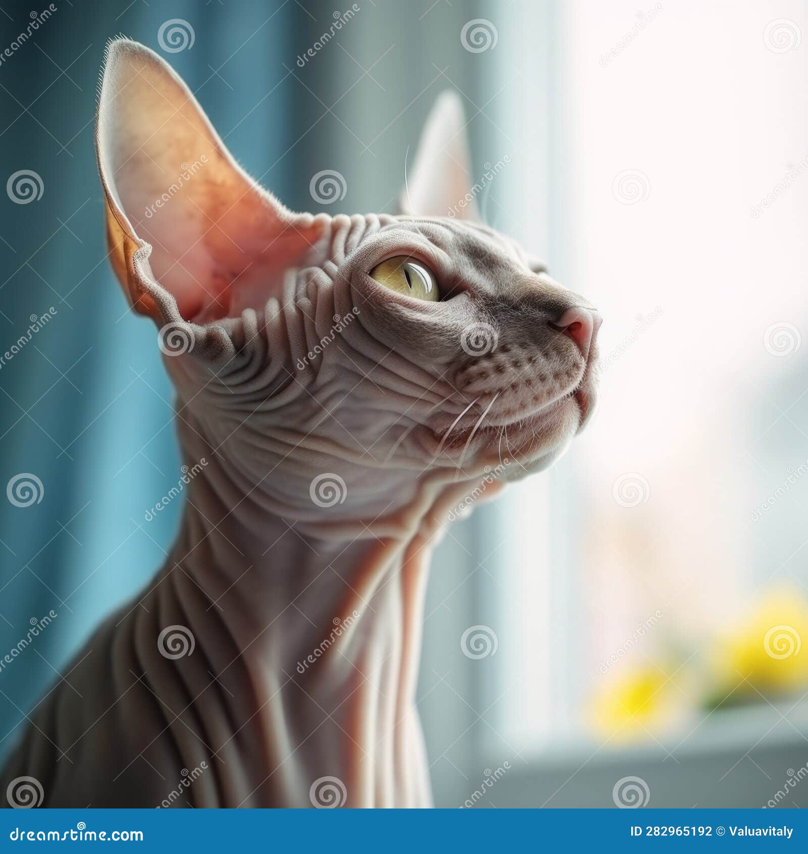Profile Portrait of a Gray Sphynx Cat Sitting beside a Window in a ...
