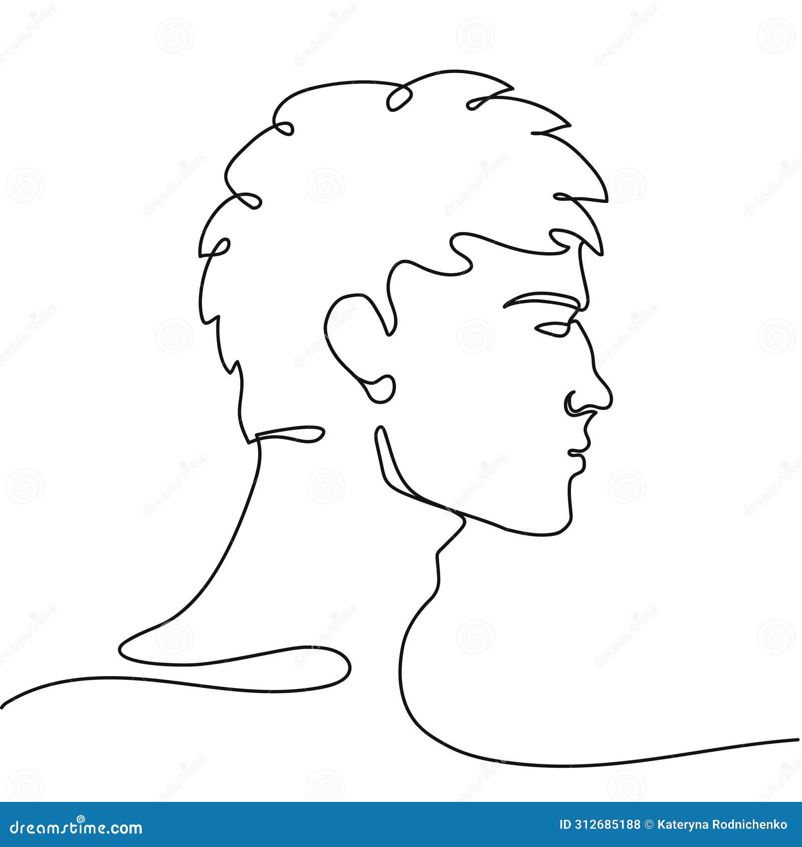 Profile Portrait of Handsome Man, One Line Drawing Stock Vector ...