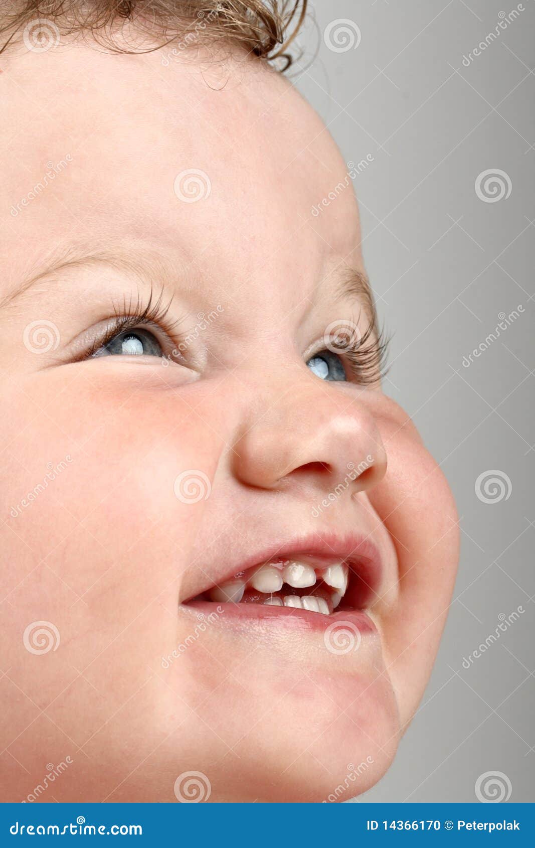 Profile Portrait of Happy Baby Looking Up Stock Photo - Image of face ...