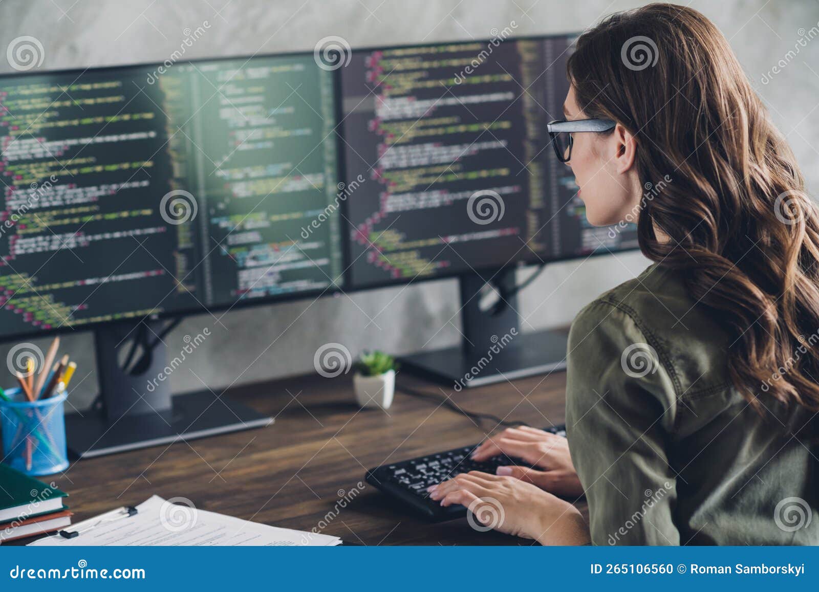 Profile Portrait of Intelligent Talented Hardware Expert Lady Keyboard ...