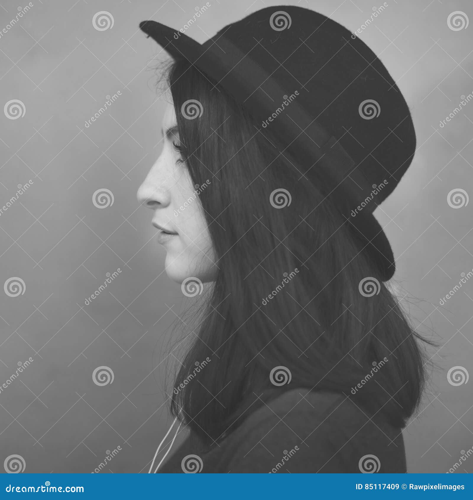 Profile Portrait Lady Wearing Hat Concept Stock Image - Image of head ...