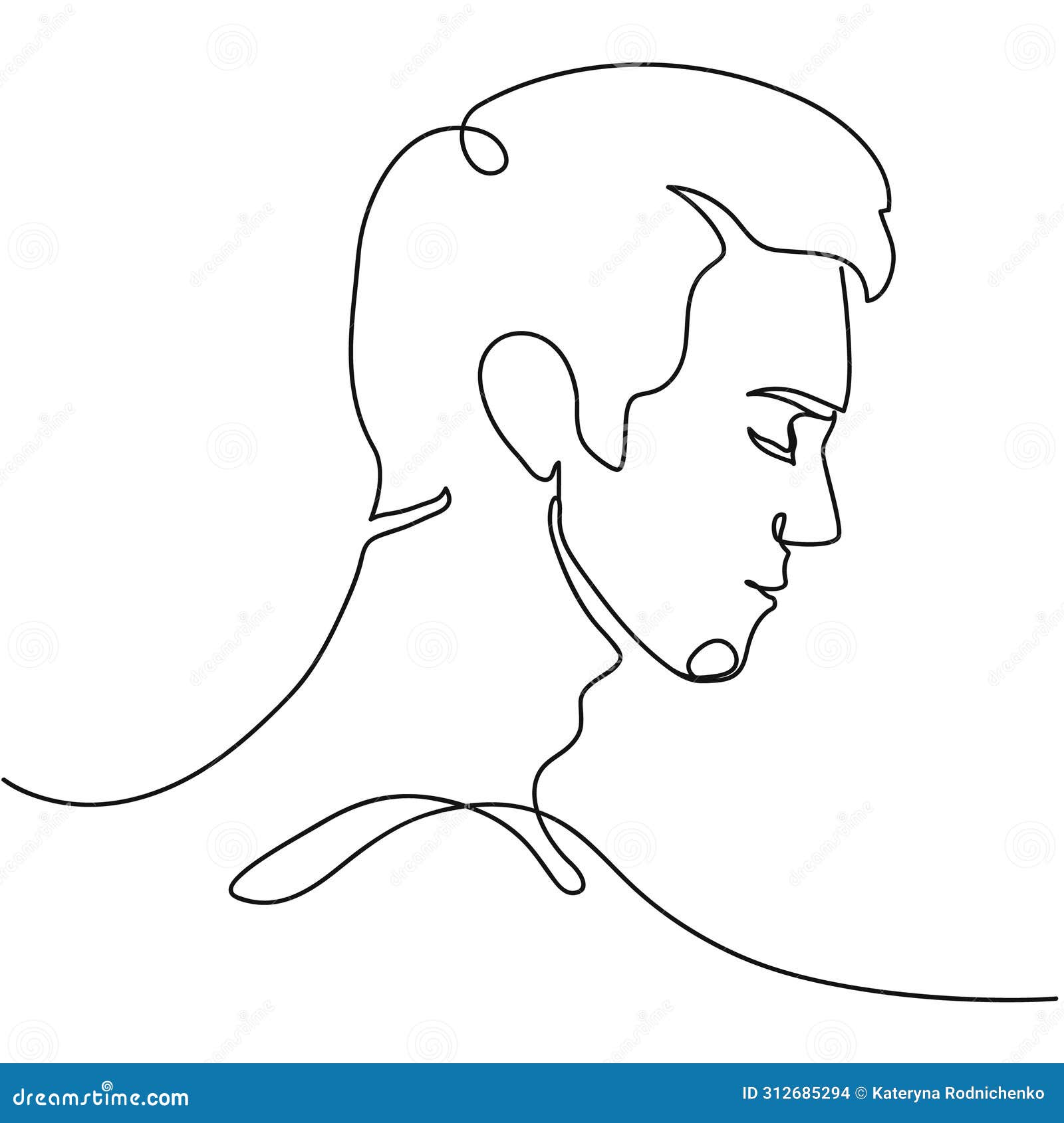 Profile Portrait of a Man, One Line Drawing Stock Vector - Illustration ...