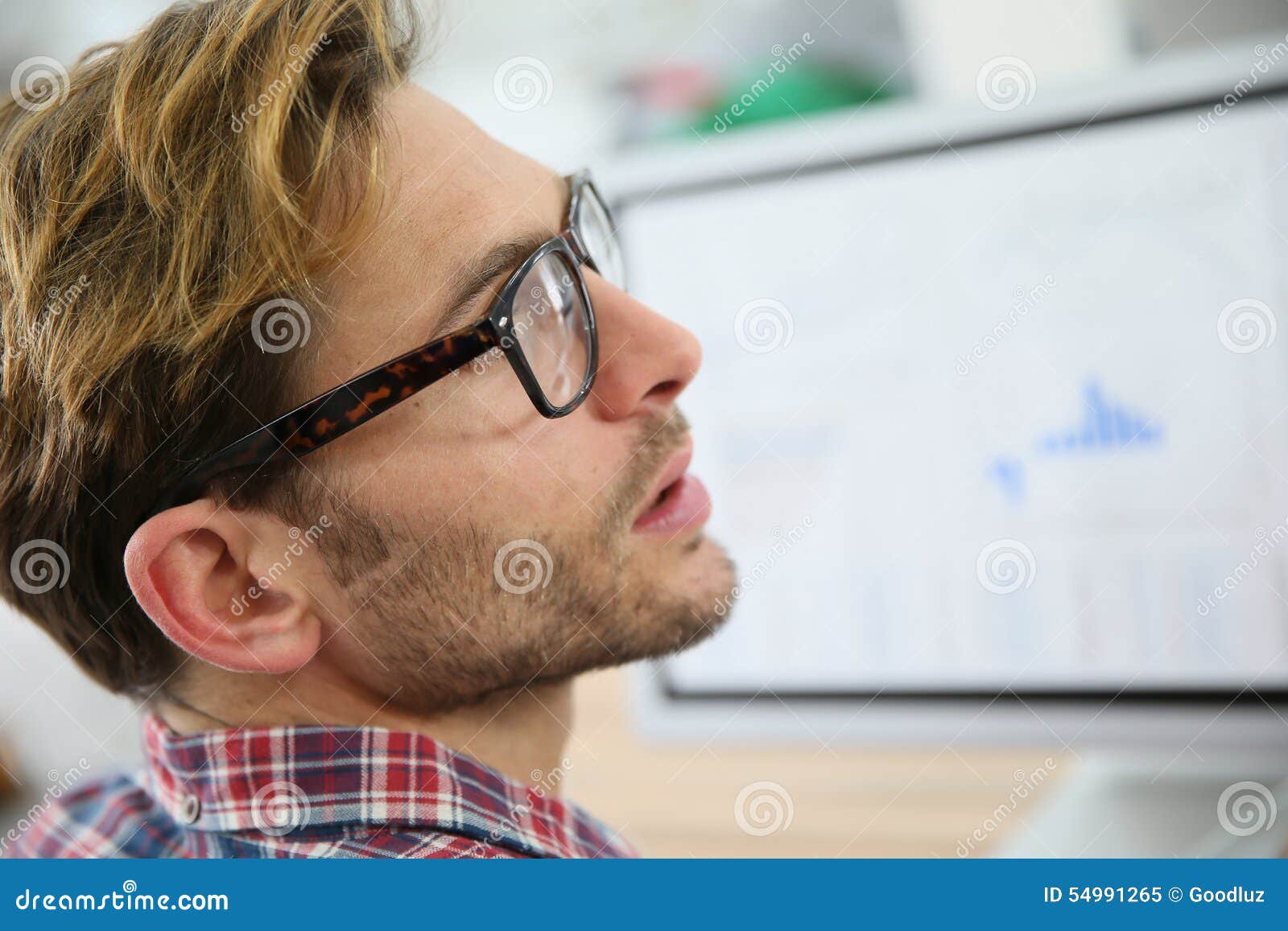 Profile Portrait of Young Man on Desktop Computer Stock Image - Image ...