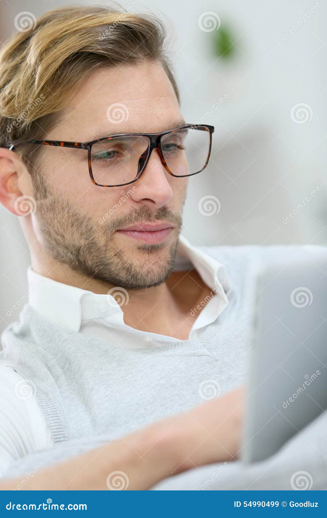 Profile Portrait of Young Man Using Tablet Stock Image - Image of ...