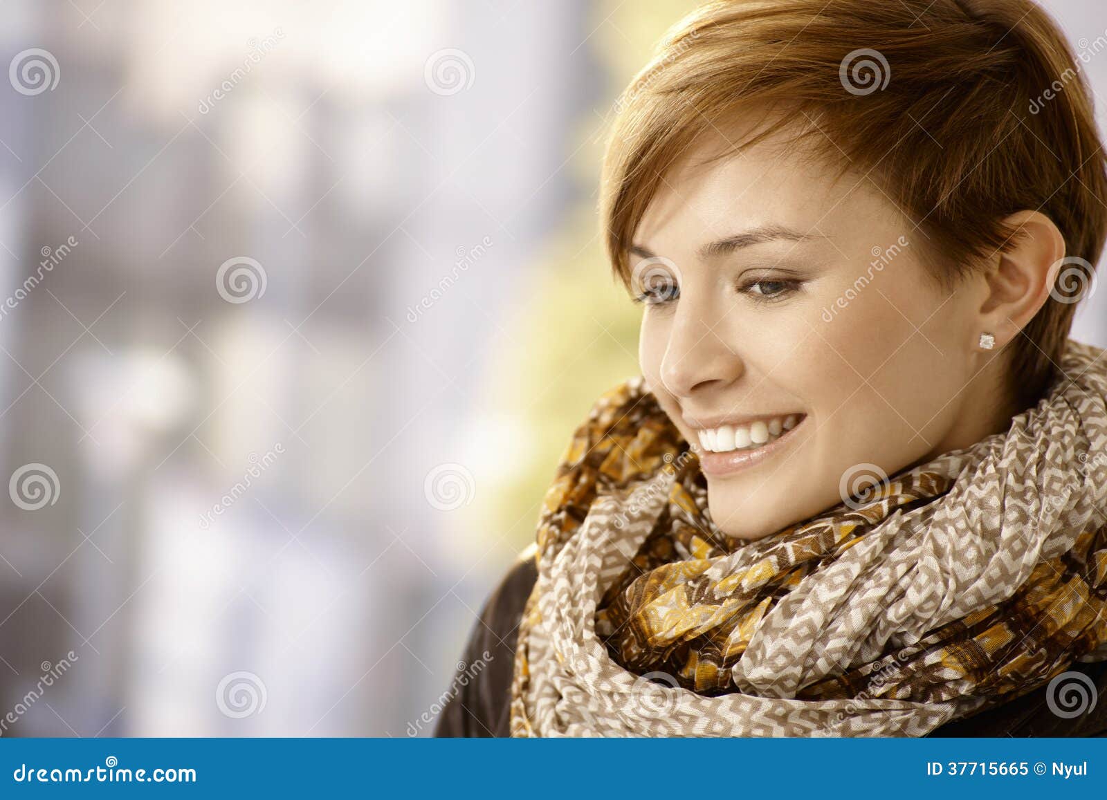 Profile Portrait of Young Woman with Scarf Stock Image - Image of ...