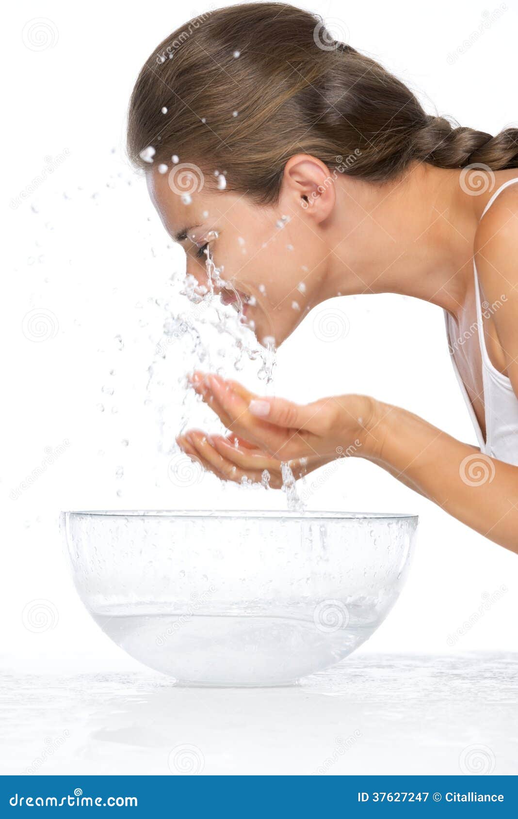 Profile Portrait of Young Woman Washing Face Stock Image - Image of ...