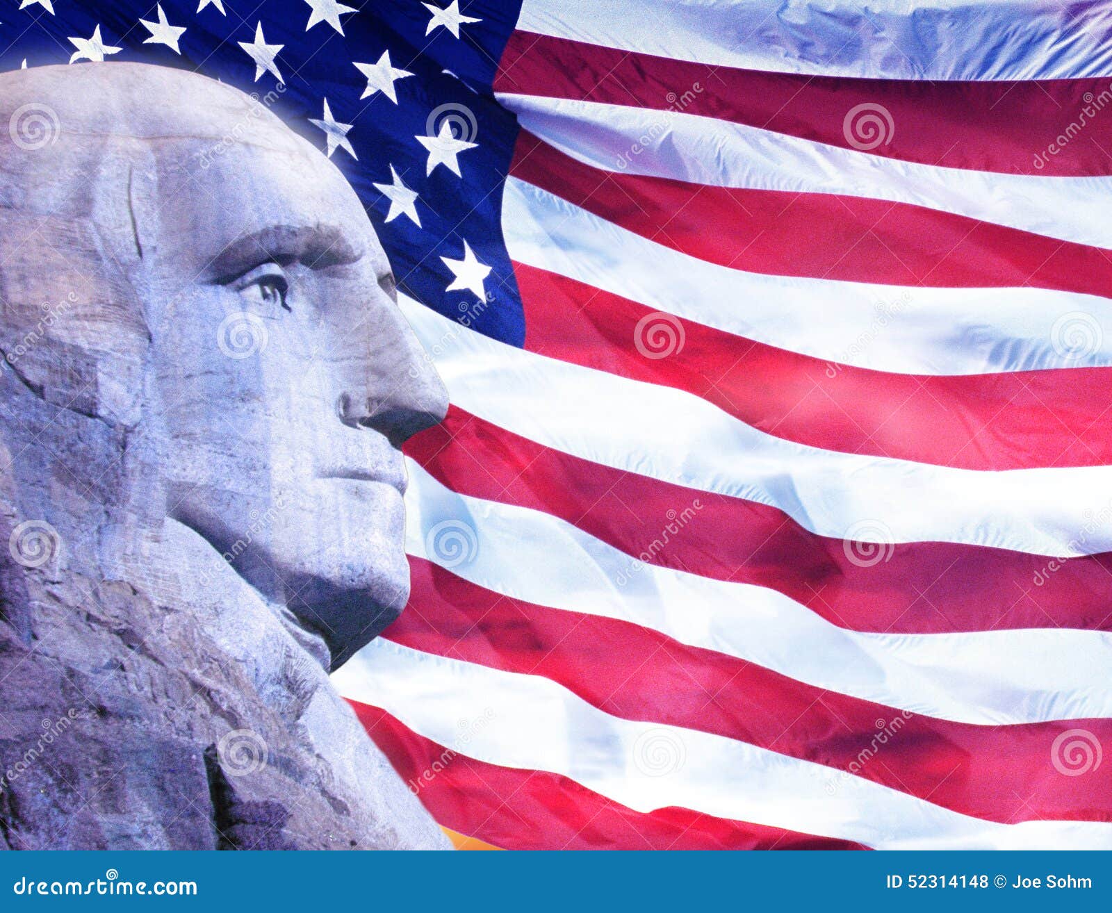 Profile of President George Washington and American Flag Stock Photo ...