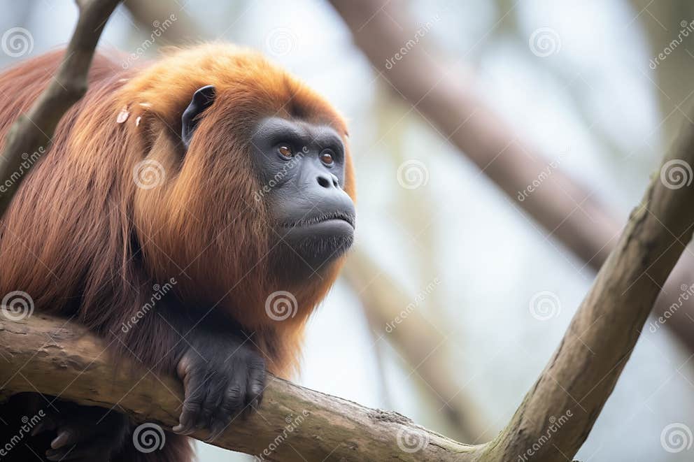 Profile of a Roaring Howler Monkey on a Tree Limb Stock Illustration ...