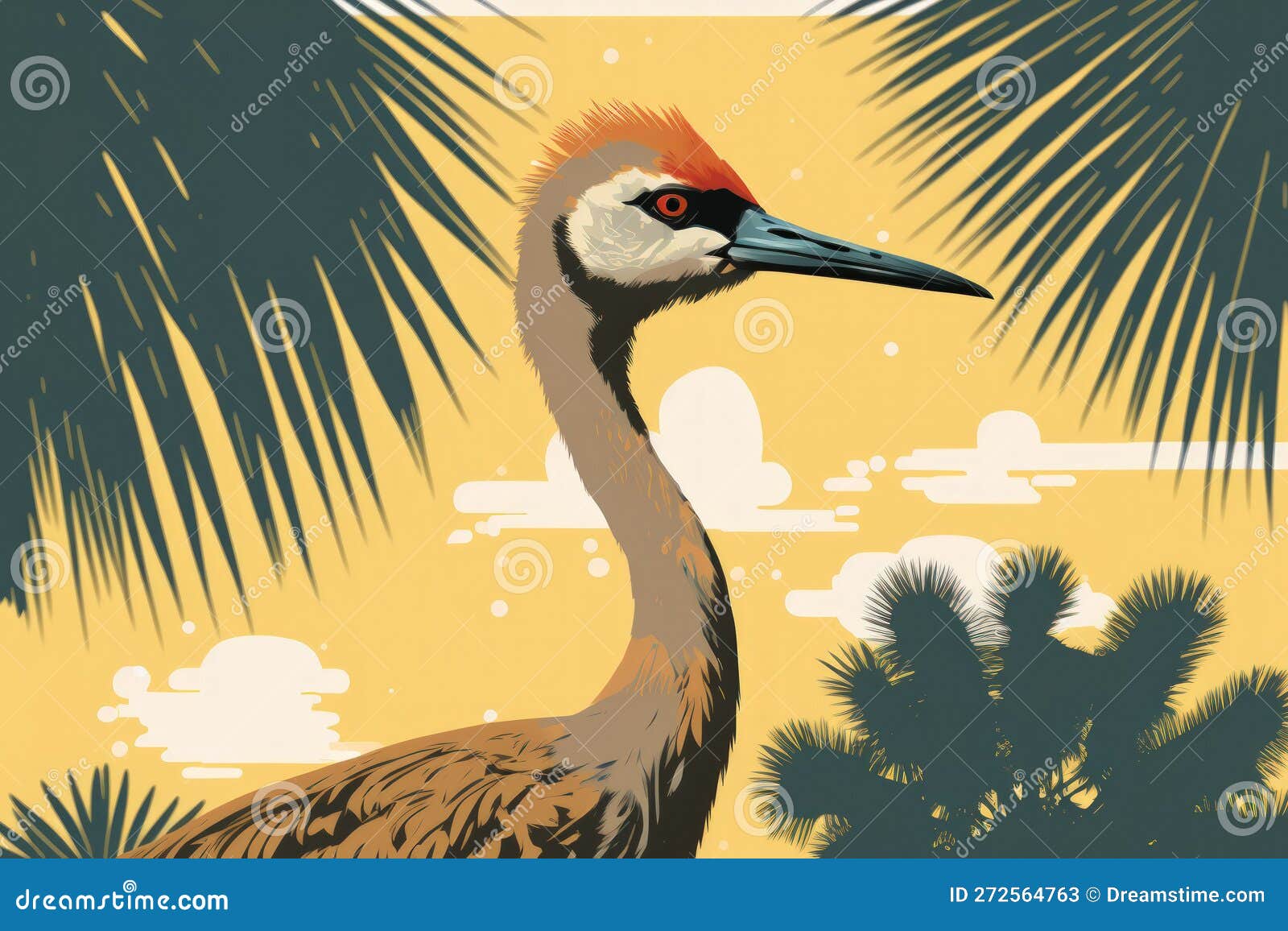 Sandhill Crane Silhouettes, Vector. Minimalist Poster Design. Two Birds ...