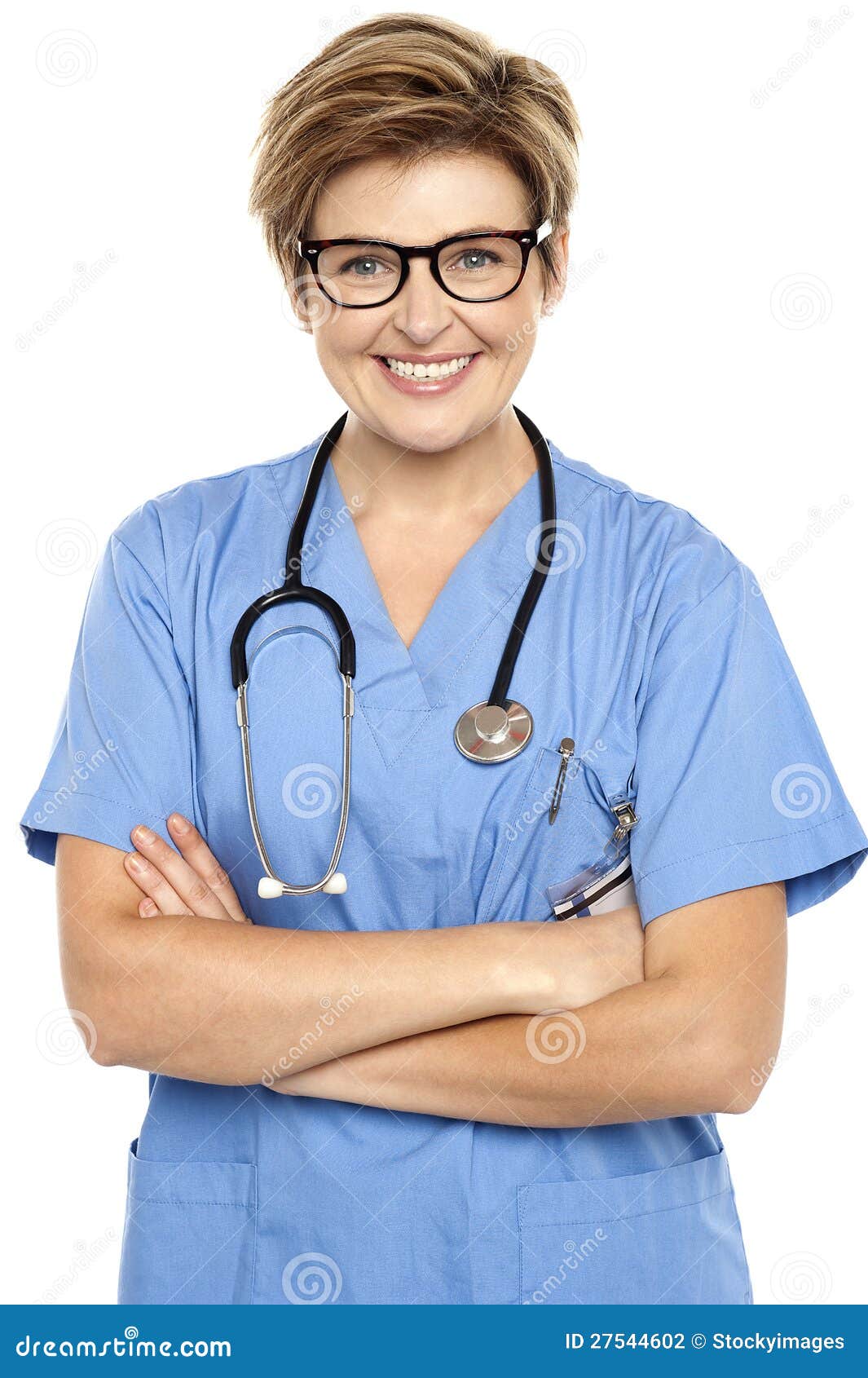 Profile Shot of a Cheerful Female Doctor Stock Photo - Image of folded ...