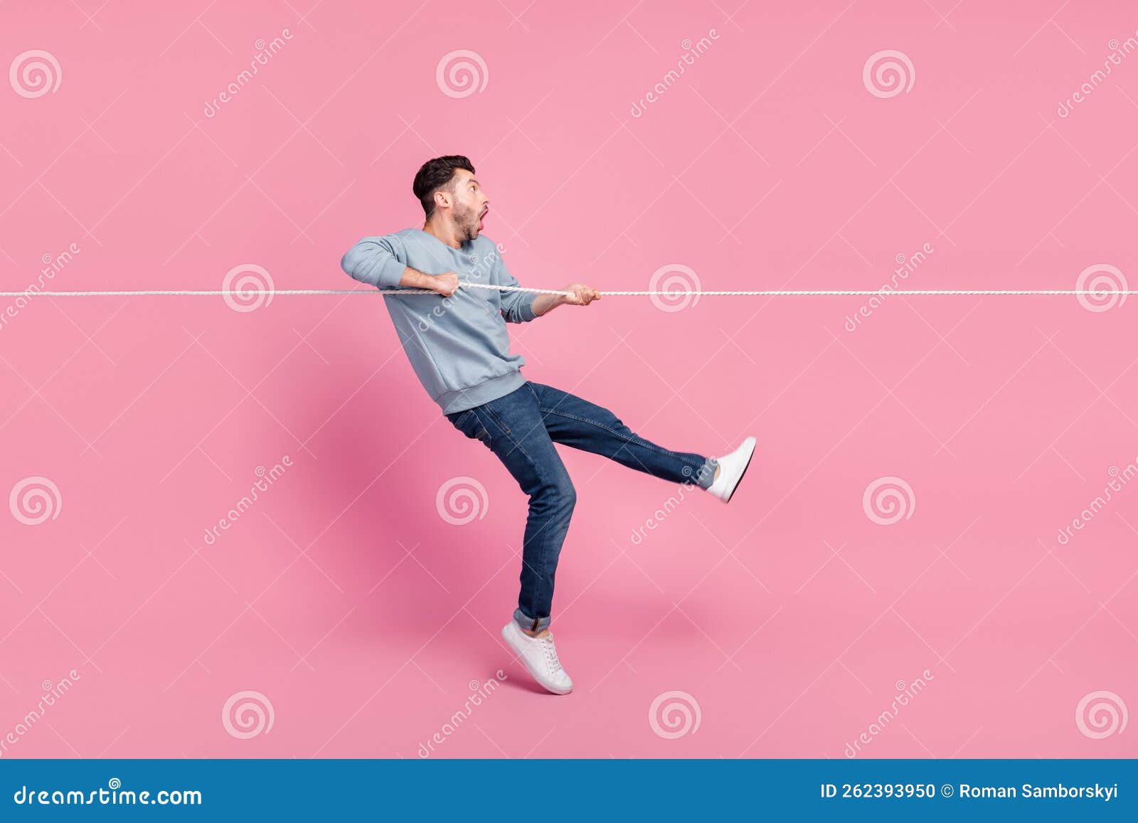 Profile Side Full Size Photo of Impressed Guy Pull String See ...