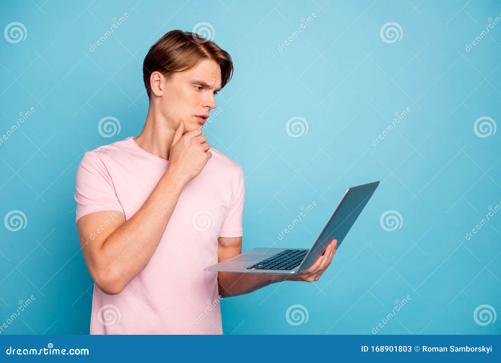 Profile Side Photo of Focused University Student Guy Study Learn Use ...