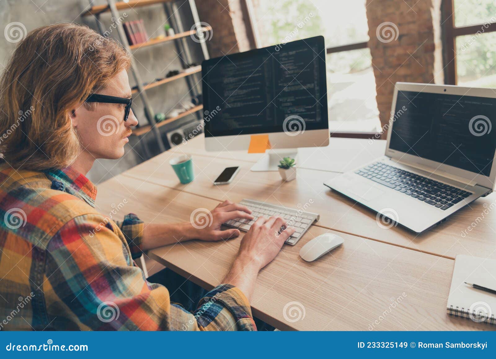 Profile Side Photo of Young Man Typing Keyboard Coder Programmer ...