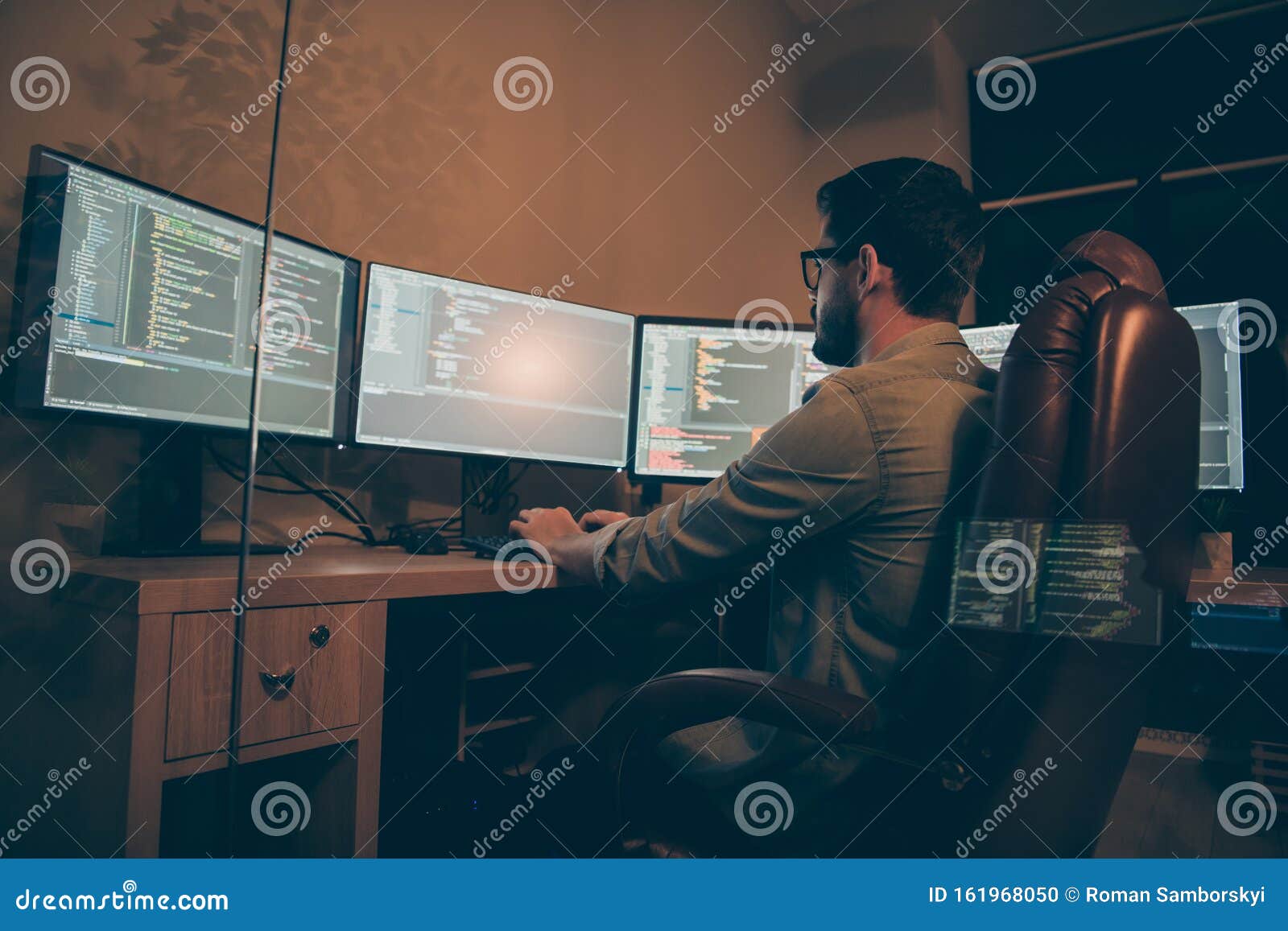 Profile Side View of His he Nice Senior Devops Expert Guy Sitting in ...