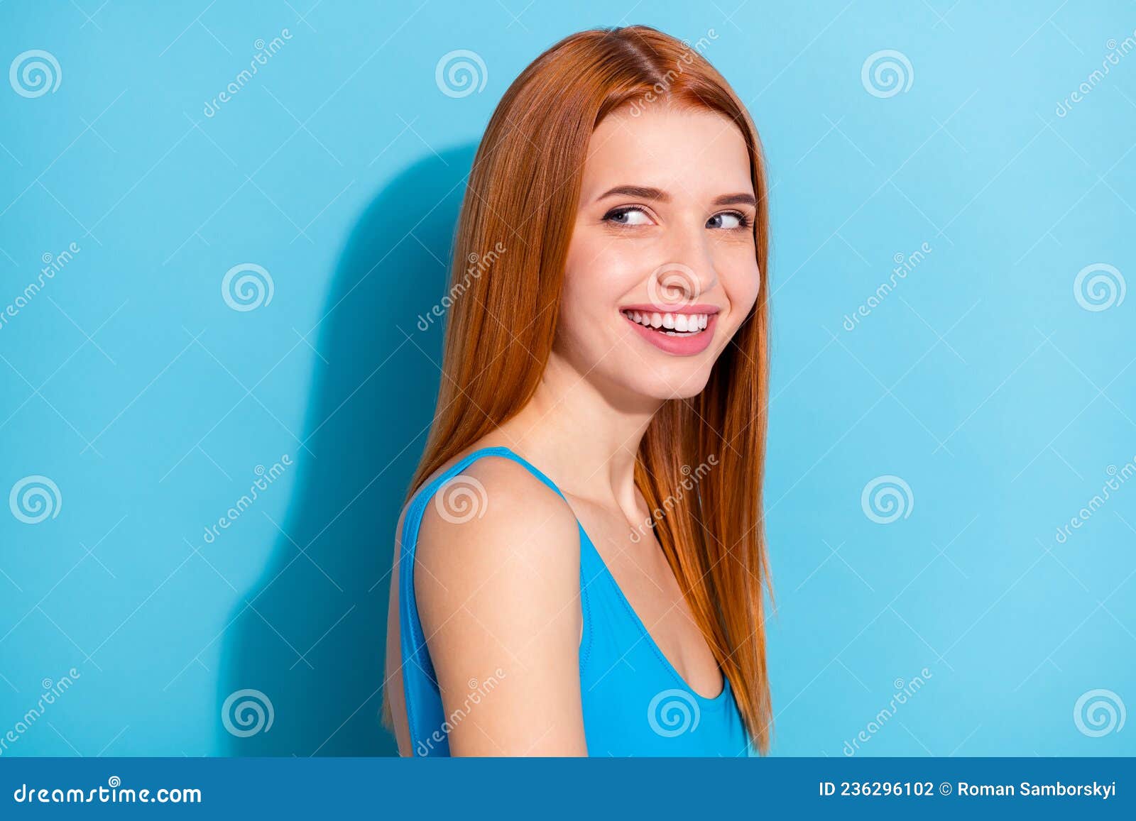 Profile Side View Portrait Of Attractive Cheerful Girl Looking Aside
