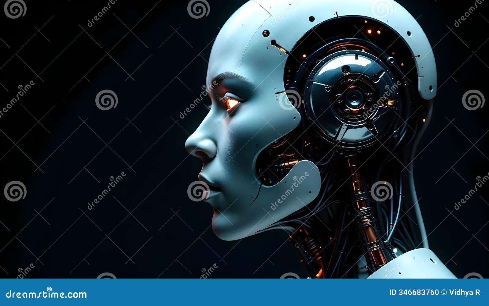 A Profile Side View of Robotic Machine Headshot. Stock Illustration ...