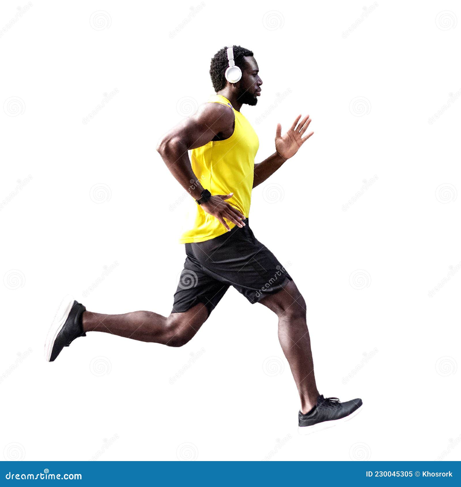 Profile Side View of Runner Man Isolated on White Background Stock ...