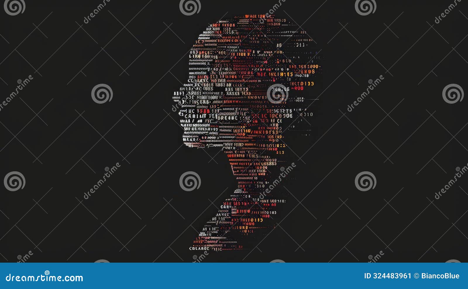 Silhouette of a Person Composed of Computer Code on a Black Background ...