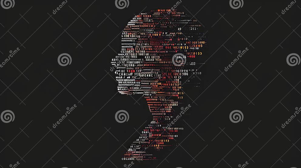 Silhouette of a Person Composed of Computer Code on a Black Background ...