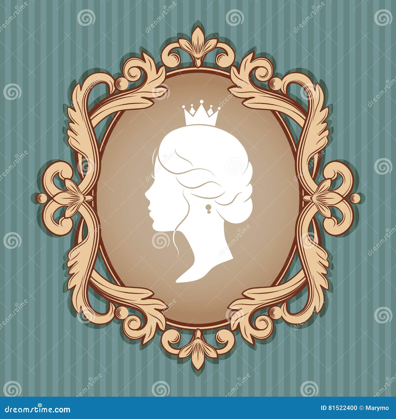 Profile Silhouette of a Princess in Frame Stock Vector - Illustration ...