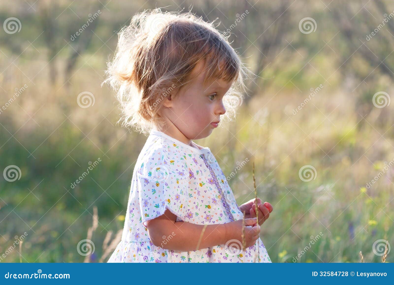 Profile Small Girl in the Light Dress Stock Photo - Image of girl ...