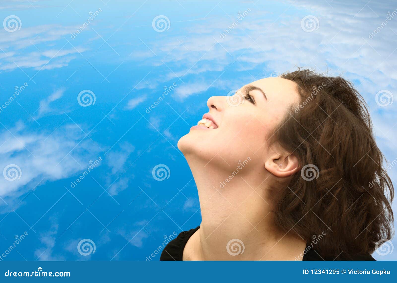 Profile of Smiling Woman and the Sky Stock Image - Image of caucasian ...