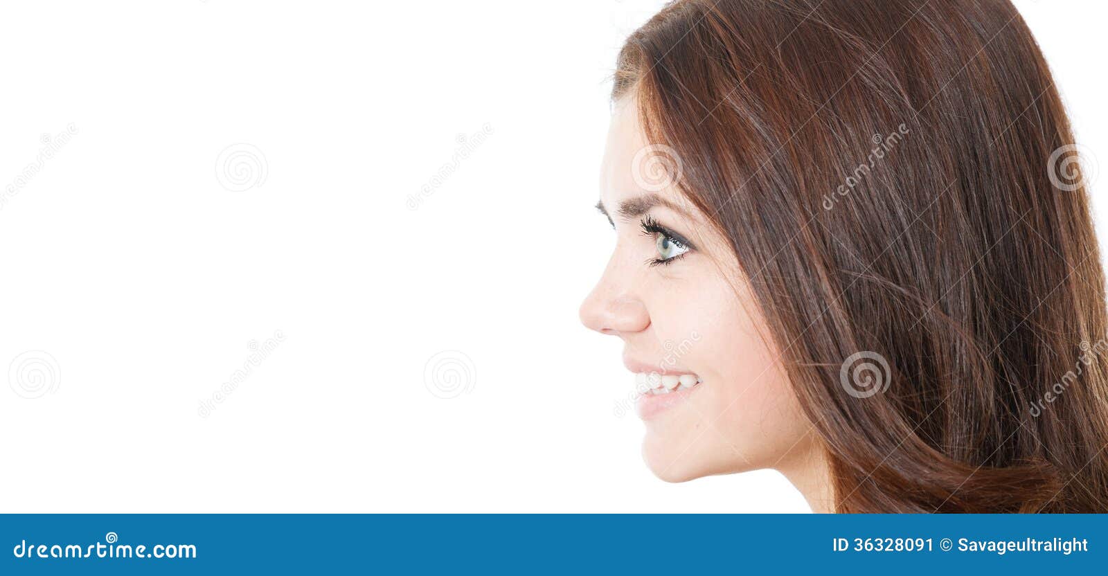 Profile of Smiling Young Female Isolated Stock Image - Image of studio ...