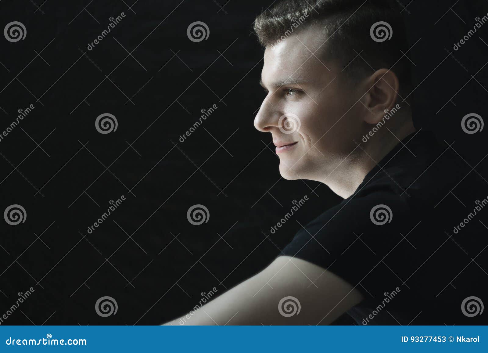 Profile of Smiling Young Man Portrait in Low-key Lighting Stock Image ...