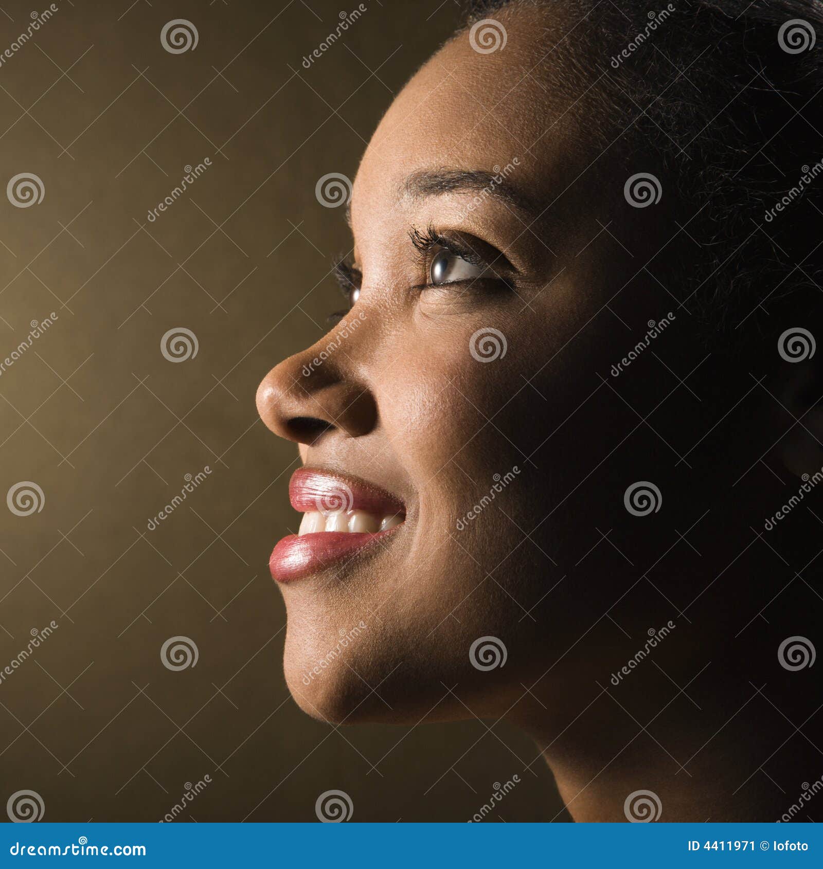 Profile of Smiling Young Woman. Stock Image - Image of golden ...